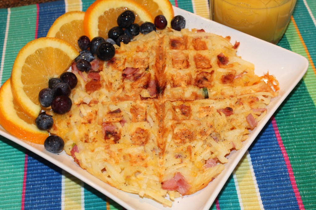 Crispy Canadian Bacon and Two-Cheese Hash Brown Waffles | Kel's Cafe of ...